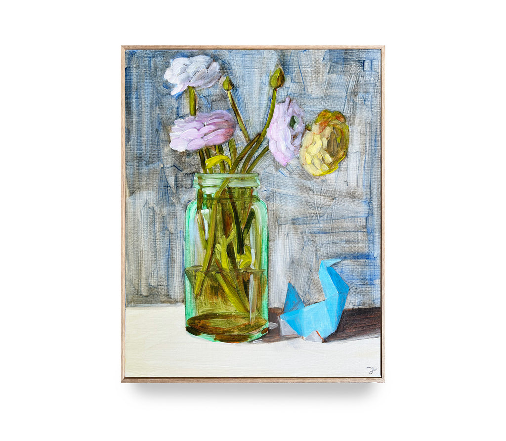 Origami Swan, Glass jar, Ranunculus – Art to Art